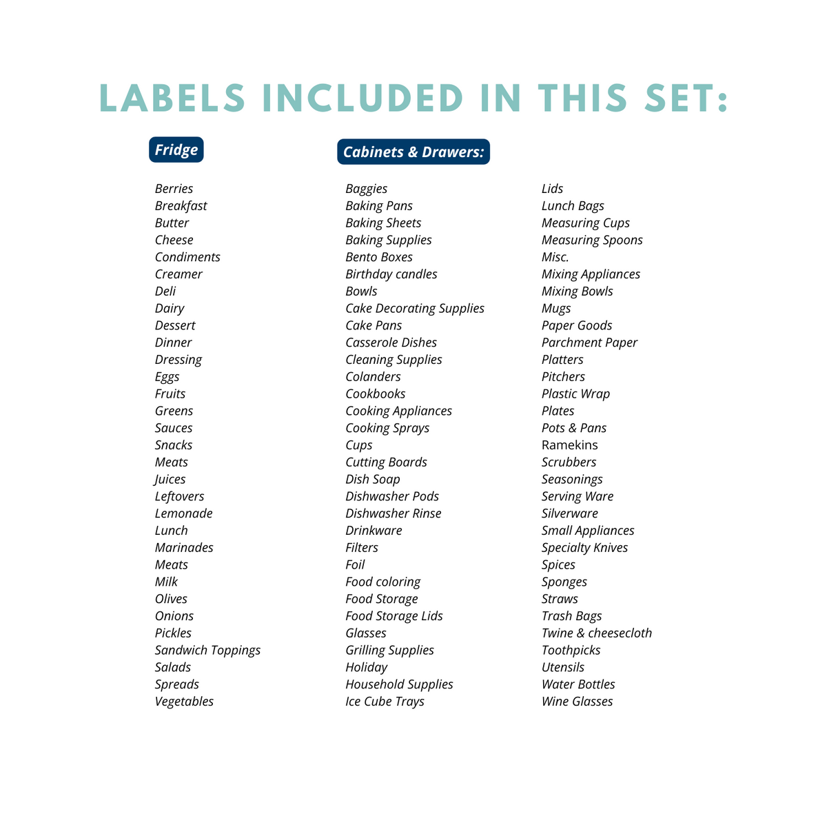 Printable Kitchen Organization Labels